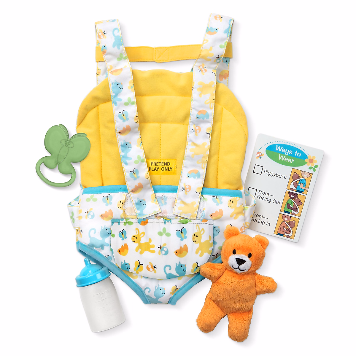 Melissa & Doug Mine to Love Carrier Play Set for Baby Dolls with Toy Bear, Bottle, Rattle, Activity Card, 14.25 x 8.25 x 2.5