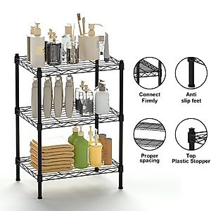 KKN Storage Wire Shelving, 3-Tier Metal Storage Rack - Industrial Steel Shelving Unit for Kitchen, Laundry and Garage, Durable Garage Storage Shelves and Utility Racks 15.7" L x 11.8" W x 22.8" H