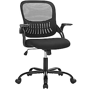 Ergonomic Office Chair with Flip-Up Arms, Home Office Desk Chairs with Wheels, Lumbar Support - Swivel Rolling Mesh Chair with Rock & Lock for Gaming- Computer Chair with Breathable Design