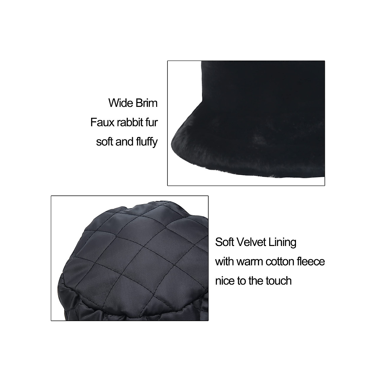 Rulala Fancy Women's Faux Fur Bucket Hats Fluffy Winter Warm Ladie's Unique Printed Fisherman Cap(Black)