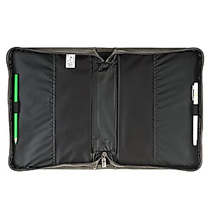 Christian Art Gifts Protective Charcoal Gray Faux Leather Classic Bible Cover Carry Case for Men: All Things Through Christ - Philippians 4:13 Inspirational Bible Verse with Zipper and Pocket, Large