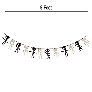 9 Foot Halloween Garland Felt Banner Chain Decorations Indoor and Outdoor Party Supplies Accessories 18 Feet Total Pack of 2 Designs Black & White Skeletons and Bat Pumpkin & Ghosts by Gift Boutique