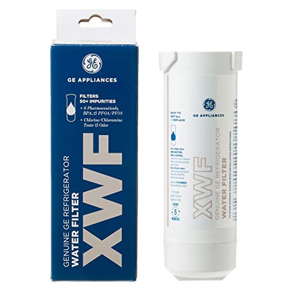 GE XWF Refrigerator Water Filter | Certified to Reduce Lead, Sulfer, and 50+ Other Impurities | Replace Every 6 Months for Best Results | Pack of 1