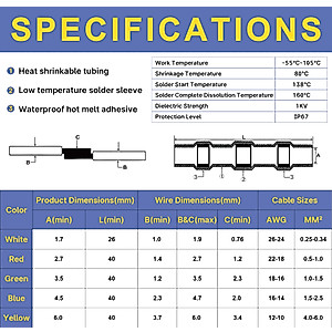 haisstronica 120PCS Solder Seal Wire Connectors,Marine Grade Heat Shrink Wire Connectors-Heat Shrink Butt Connectors-Butt Splice Wire Connectors for Stereo, Electrical with Corrosion and Weatherproof