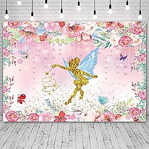 Floral Fairy Party Backdrop for Photography 7x5FT Polyester Pink Fairy Tale Flowers Fairy Party Decorations Backdrop Flower Wonderland Baby Shower Background Decoration Supplies Photo Booth YL097