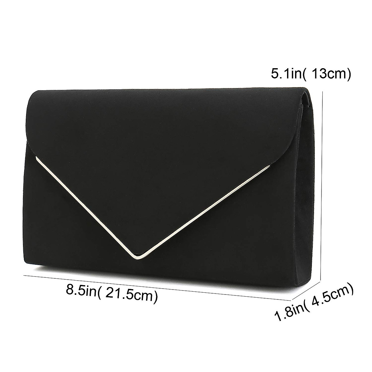 CHARMING TAILOR Faux Suede Clutch Bag Elegant Metal Binding Evening Bag for Wedding/Prom/Black-tie Events (Black)