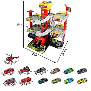 Fajiabao Garage Building Track Car Playset Parking Lot Firetruck Toys