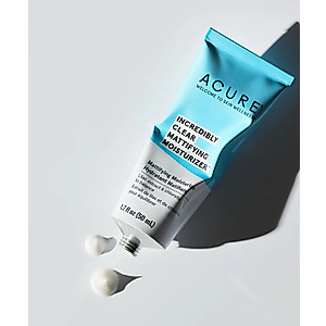 Acure Incredibly Clear Mattifying Face Moisturizer - Matte Finish Moisturizing Oil-Free Facial Cream Enriched with Lilac Extract & Chlorella -Achieve Skin Clarity, Smooth Texture & Pore Toning, 1.7 oz