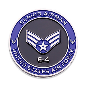 Air Force Senior Airman E4 Challenge Coin! United States Air Force Senior Airman Rank Military Coin. E-4 USAF Challenge Coin! Designed by Military Veterans - Officially Licensed Product!