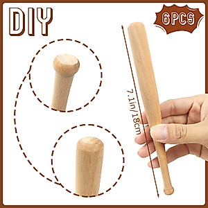 DIY 6 Pcs Mini Baseball Bat and 2 Rings 8 Inch Unfinished Small Wooden Bats Wooden Baseball Softball Stand Display for Painting Keychain Action Figures DIY Craft Projects Ball Sports Party Favors