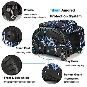 Tilami Rolling Backpack 18 inch with Pencil Case Wheeled Laptop Bag (Blue Letters)