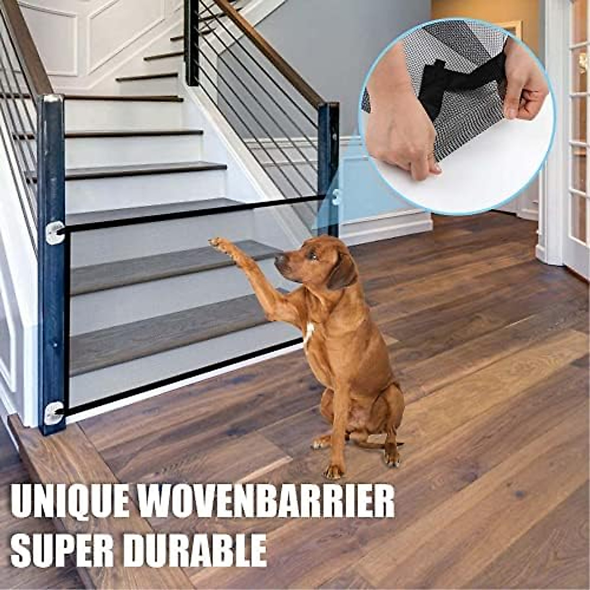 Portable Mesh Baby Gate,Black Mesh Magic Pet Dog Gate for Stairs/Doorways/Hallways Easy-Install Child's Safety Gates Folding for Indoor and Outdoor Safety Gate Install Anywhere for Dogs 43.3"x30.9"