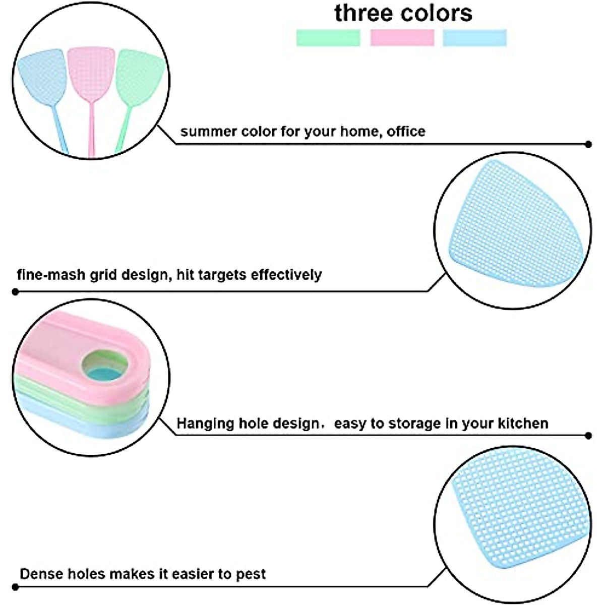 Fly Swatter Plastic Flyswatter Pack,17.5 Inches Handle Fly Swatter Home and Kitchen Helper, 3 Summer Colors (12 Pieces)