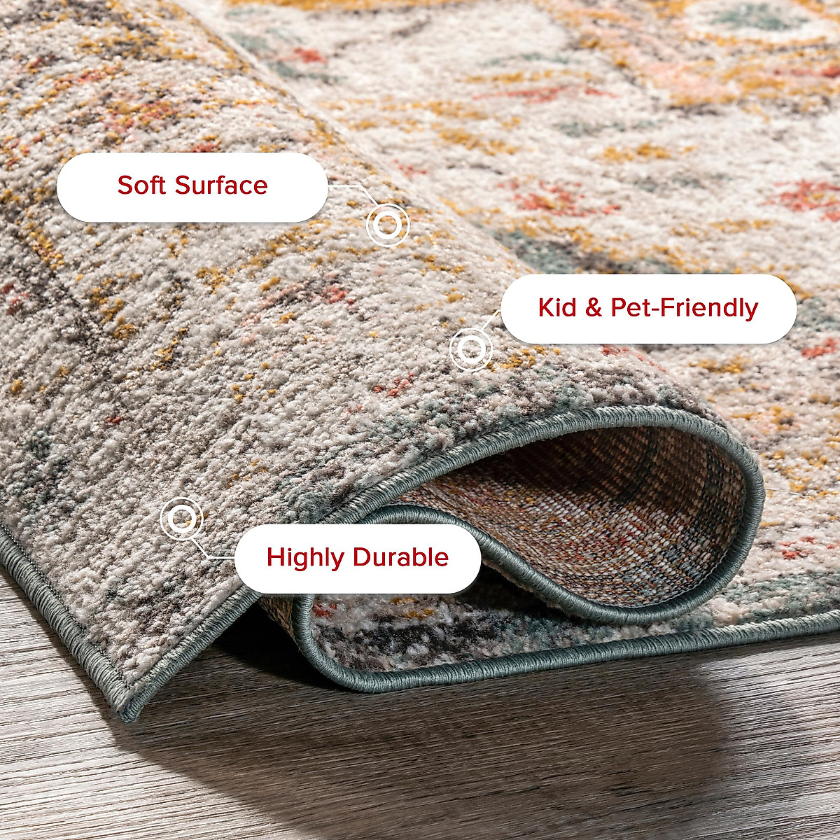 nuLOOM Performance Oriental Style Area Rug, Vintage Design, Durable, Easy to Clean, Justine Beige, 3' x 12'