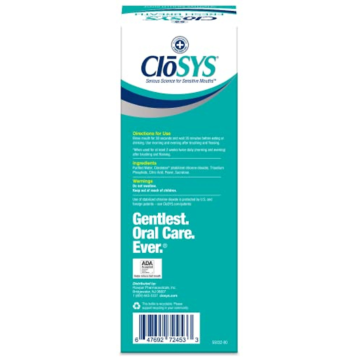 CloSYS Sensitive Mouthwash, 32 Ounce, 2 Count, Gentle Mint, Alcohol Free, Dye Free, pH Balanced, Helps Soothe Mouth Sensitivity, Fights Bad Breath