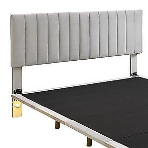 CITYLIGHT Upholstered Floating Bed Frame,Smart LED Bed Frame with Sensor Light and Headboard, Modern Velvet Floating Bed for Girls Boys Teens Adults, Grey
