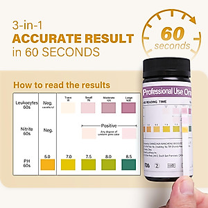 LotFancy UTI Test Strips 150ct, 3-in-1 Urine Test Strips for Leukocyte Nitrite and PH Testing, Accurate Results in 1 Minute, Medical Grade Home Test