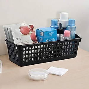 Qqbine Plastic Small Rectangle Storage Basket, Black and Grey, 6 Packs