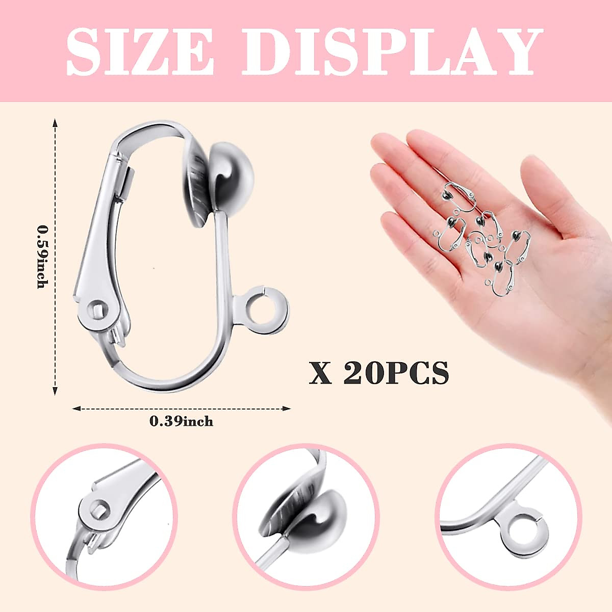 FANCY NOVA 20 Pack Clip-on Earring Converters Hypoallergenic Earring Clip On Backs Parts Components Findings for DIY Earring and Pierced Ears (Silver)