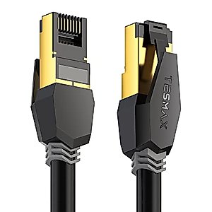 Tesmax Cat 8 Ethernet Cable for Gaming 6FT, Heavy Duty High Speed 26AWG 2000Mhz with Gold Plated RJ45 Connector, Fast Ethernet Cable for Gaming, S/FTP Weatherproof for Router, Modem, PC, PS5, Xbox