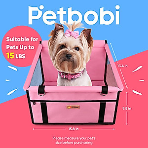 Petbobi Pet Reinforce Car Booster Seat for Dog Cat Portable and Breathable Bag with Seat Belt Dog Carrier Safety Stable for Travel Look Out,with Clip on Leash with PVC Tube, Pink