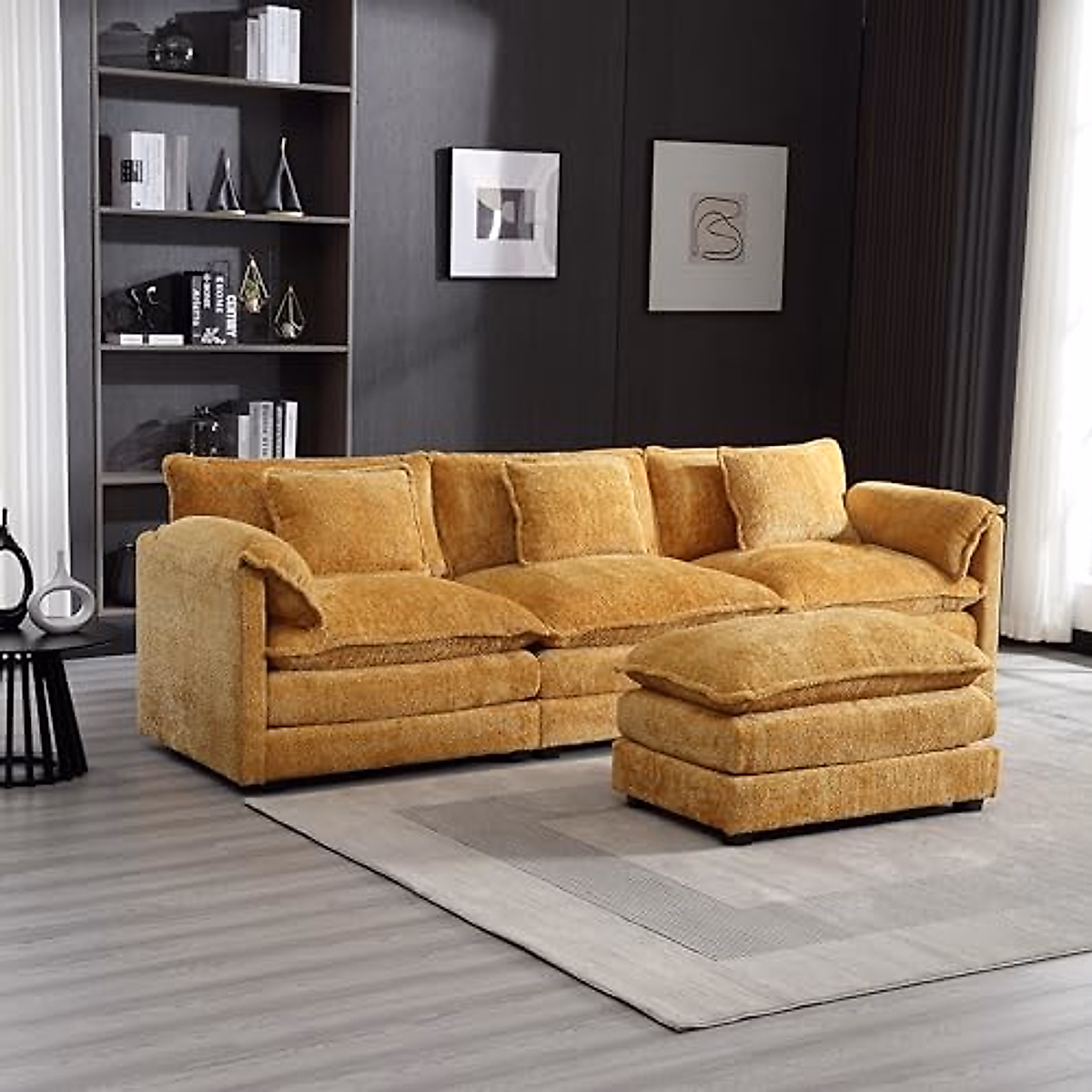 Convertible Modular Sectional Sofa with Chaise Lounge, L Shaped Free Combination Chenille Upholstery Boucle Cloud Couch with Solid Wood Legs,Corner Sofa&Couch for Living Room Furniture Sets