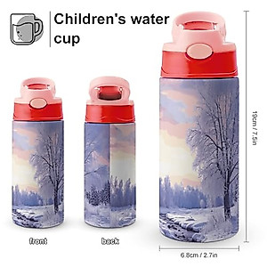 Stainless Steel Water Bottles Winter Landscape Travel Water Cups with Handle And Silicone Straw Drinking Cup with Leak Proof Lid Thermo Travel Mug for Women Men