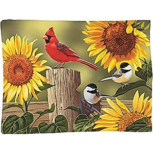 Fiokroo Rustic Sunflowers Floral Cardinal Birds Fleece Blanket Lightweight Cozy Ultra-Soft Throw Blanket Microfiber Blankets All Seasons for Home Bedroom Couch Sofa Travel 50x60 Inch