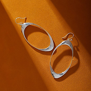 SA SILVERAGE Earrings for Women, 925 Sterling Silver Lightweight Teardrop Earring Large Oval Hoops High Polished Statement Ear Rings Jewelry Gift