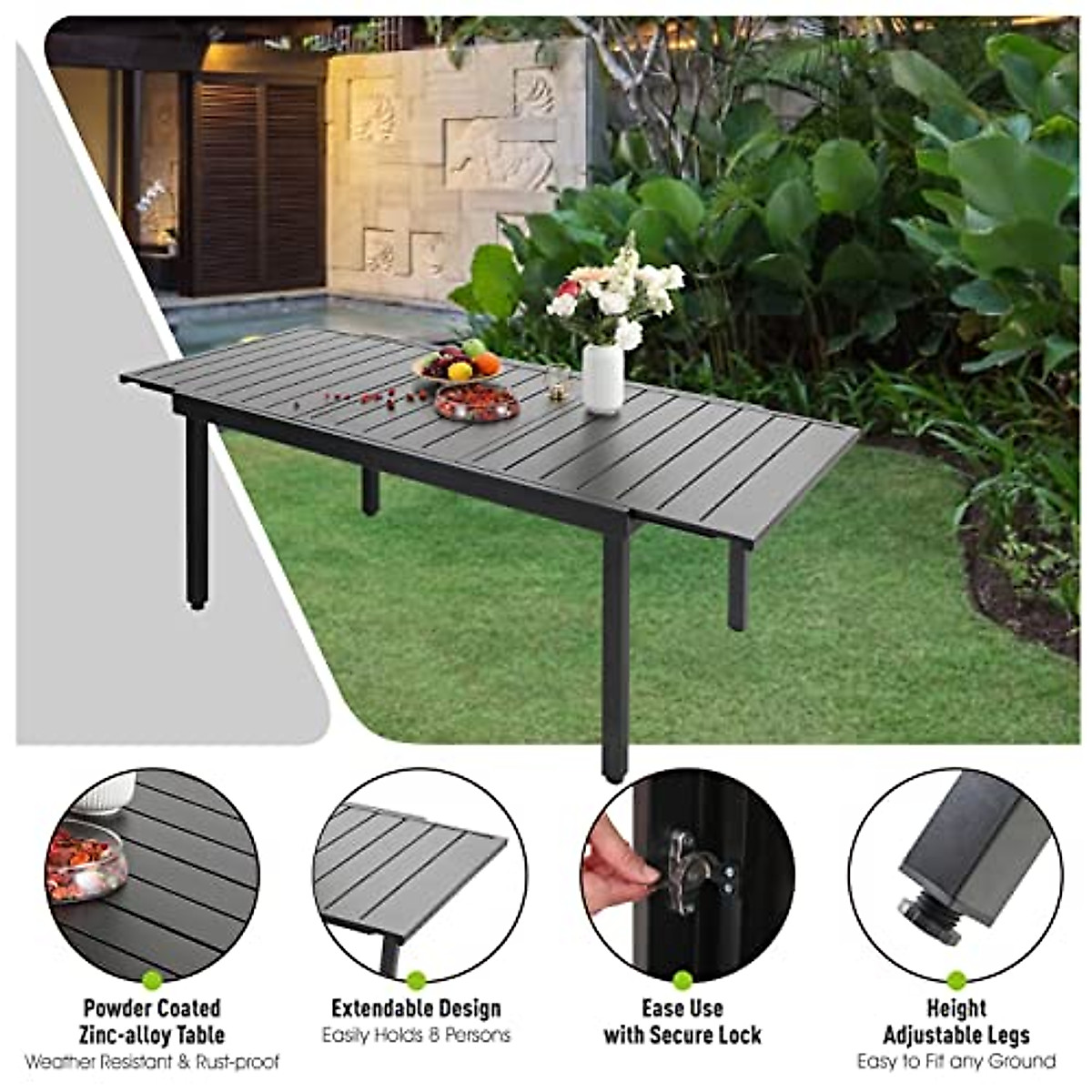 Sophia & William Patio Dining Set 9 Pieces Patio Furniture Set 8 x Patio Dining Chairs Quick Dry Textilene High Back Support 350lbs and Expandable 6-8 Person Dining Table Patio Set for Lawn Garden