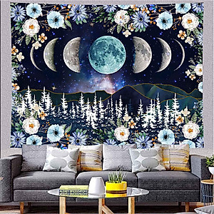 X-SISTER Moonlit Garden Tapestry Moon Phases Mountain Range Line Aesthetics Rattan Flowers Woods Wall Short Plush 8060 Inch Digital Printing Home Furnishing Decoration TA2105