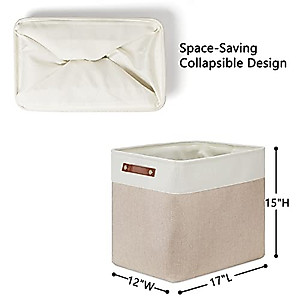 DULLEMELO Collapsible Bundle Baskets 2 Large Baskets 17"x12"x15" + 2 Narrow Baskets 15"x6"x5.5"（White&Khaki)