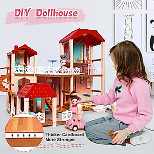 NOVSPER Doll House, Girl Toys Dollhouse with 2 Dolls, Pet Dog, Car,Light, Furnitures and Accessories, DIY Dollhouses Dreamhouse Kit Kids Toys Gift for Age 5 6 7 8+ Year Old(8 Rooms and 2 Balcony)