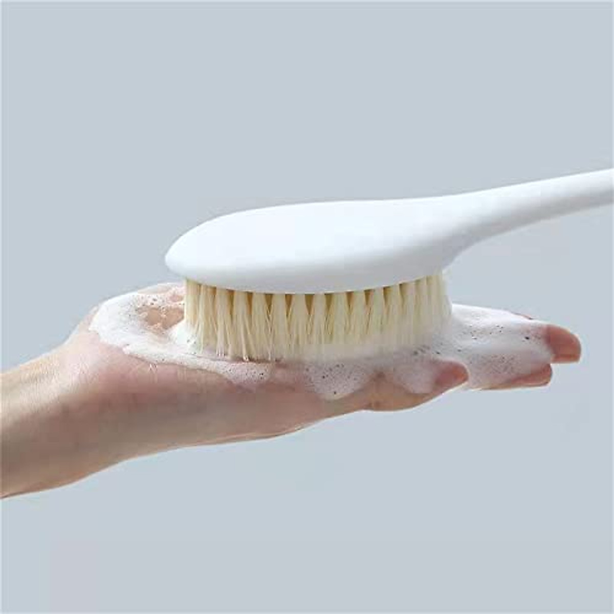 INGVY Dry Brushing Body Brush Bath Brush Body Exfoliating Scrubber Long Handle Body Back Massage Shower SPA Foam Bath Accessories Body Cleansing Brush (Color : White)