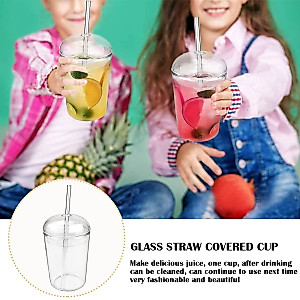 LNQ LUNIQI Clear Glass Cups with Lid and Straw,16 oz Wide Mouth Drinking Glass Tumbler, Reusable Glass Drinking for Juice Beverages Iced Coffee Tea Smoothie Soda Milk