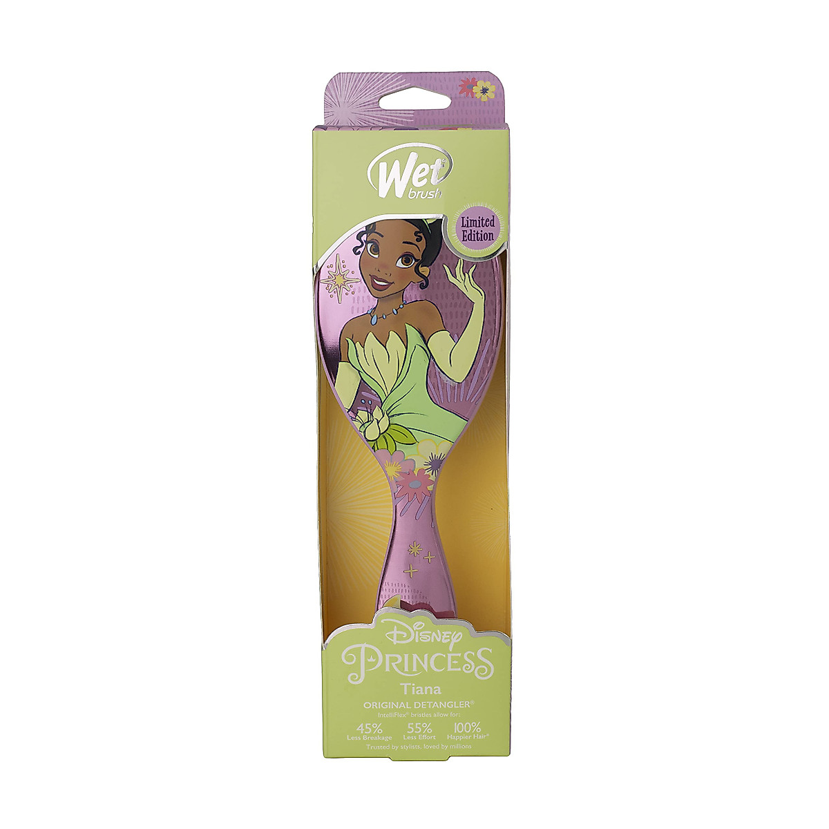 Wet Brush Disney Original Detangler Brush Princess Wholehearted - Tiana, Light Purple - All Hair Types - Ultra-Soft IntelliFlex Bristles Glide Through Tangles with Ease