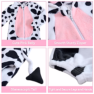 familus Cow Costume Kids Girls Boys Halloween Costumes for 9-10 Years,Warm Soft Unisex Kid Animal Cow Onesie Dress Up Costume for Play