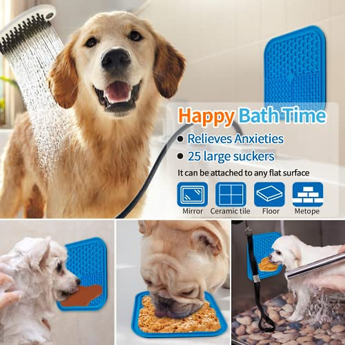 Large Lick Mat for Dogs and Cats, Food Grade Silicone Dog Lick Mat with Suction Cups for Pet Anxiety Relief Slow Feeder for Dog Boredom Reducer Dog Treat Mat Perfect for Bathing Grooming etc