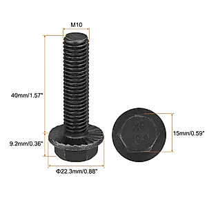 uxcell M10-1.5x40mm Hex Serrated Flange Bolts 10.9 Grade Carbon Steel Screws 10pcs