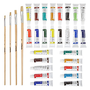 Craftabelle – Art Easel and Canvas – 34pc Set with Paint Supplies – Wooden Italian Easel (CF2441Z)
