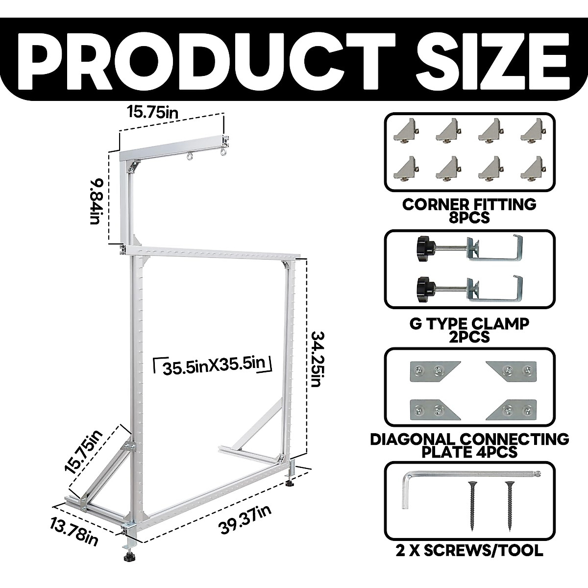 tonchean Tufting Frame for Rug Making 35.5x35.5 Inch Metal Rug Tufting Kit Tufting Supplies Carpet Making Kit Tufting Cloth Stand for Rug Making