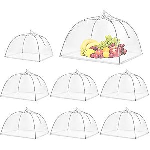 Pop-Up Mesh Screen Food Cover Tent Umbrella, SPANLA 8 Pack Food Cover Net for Outdoors, Screen Tents, Parties Picnics, BBQs, Reusable and Collapsible Reusable and Collapsible,17 Inches