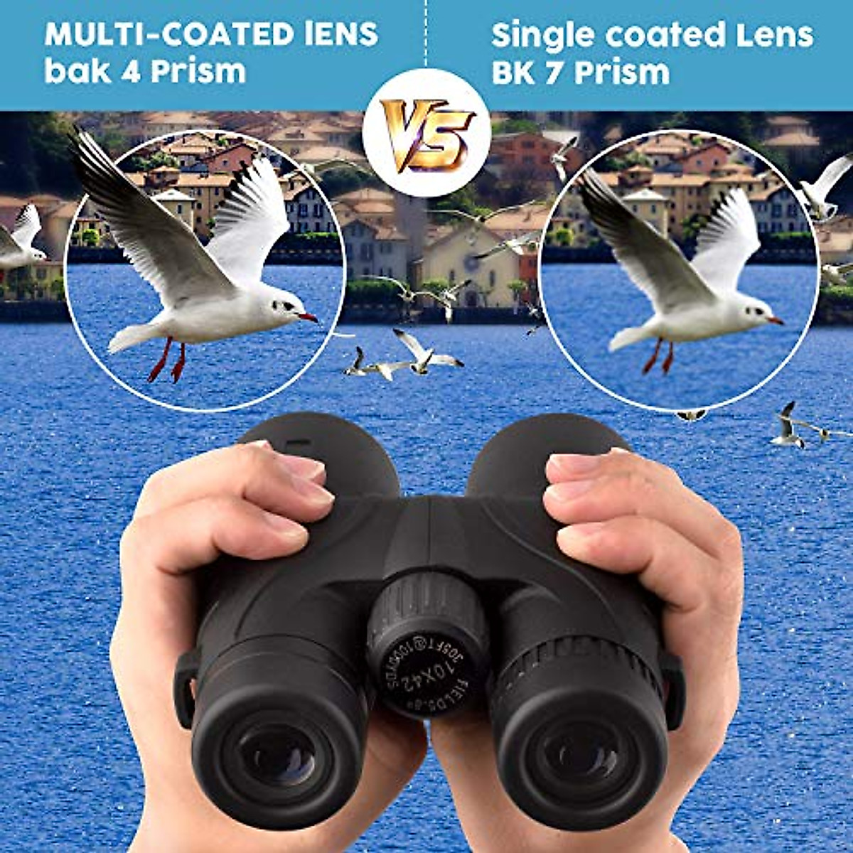 Binoteck 10x42 Binoculars for Adults - Professional HD Roof BAK4 Prism Lens Binoculars for Bird Watching, Hunting, Travel, Sports, Opera, Concert, with Carrying Bag (1.0 lbs)