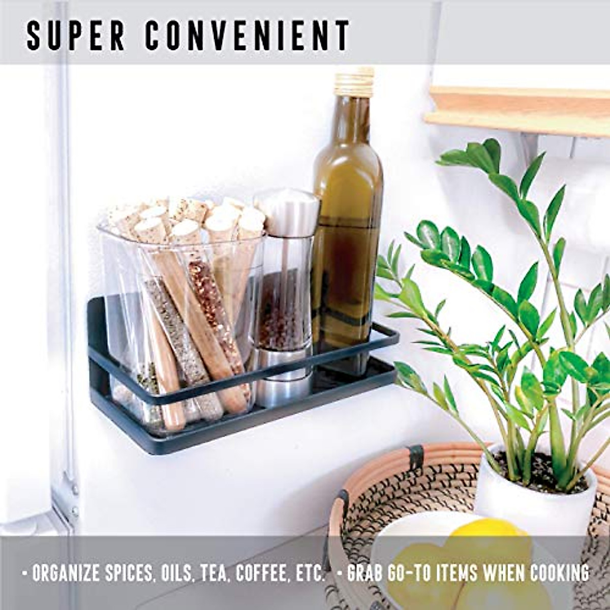 Magnetic Spice Rack for Refrigerator - Perfect Kitchen Organizer for Limited Counter Space - Super Strong Holds Up To 6.6 lbs (Black)1