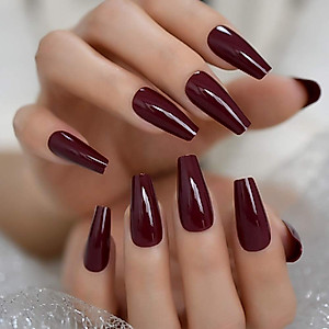 Dark Maroon Tapered Midi Long Coffin Press on Nails