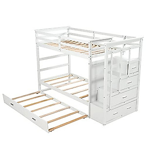 Bunk Bed Twin Over Twin, Bunk Bed with Trundle for Adults, Bunk Bed with Stairs and Storage, Kids Twin Bunk with Drawers(White)
