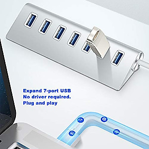 7-in-1 USB C Hub, USB 3.0 Splitter Aluminum Alloy Hub Docking Station Supports Hot Swapping and Low Power Consumption for Hard Disk USB Disk Card Reader Notebook Computer