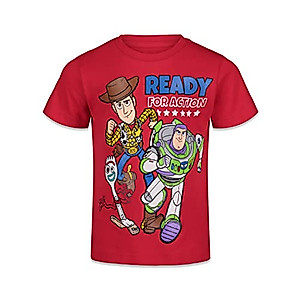 Disney Pixar Toy Story Woody Buzz Lightyear Forky Alien Rex Slinky Dog Toddler Boys 4 Pack T-Shirts Big Kid 3T