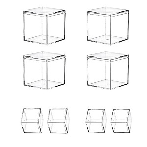 NA Clear Acrylic Plastic Square Cube Jewelry Box Mini Storage Containers with Lids Storage(8 Pieces)