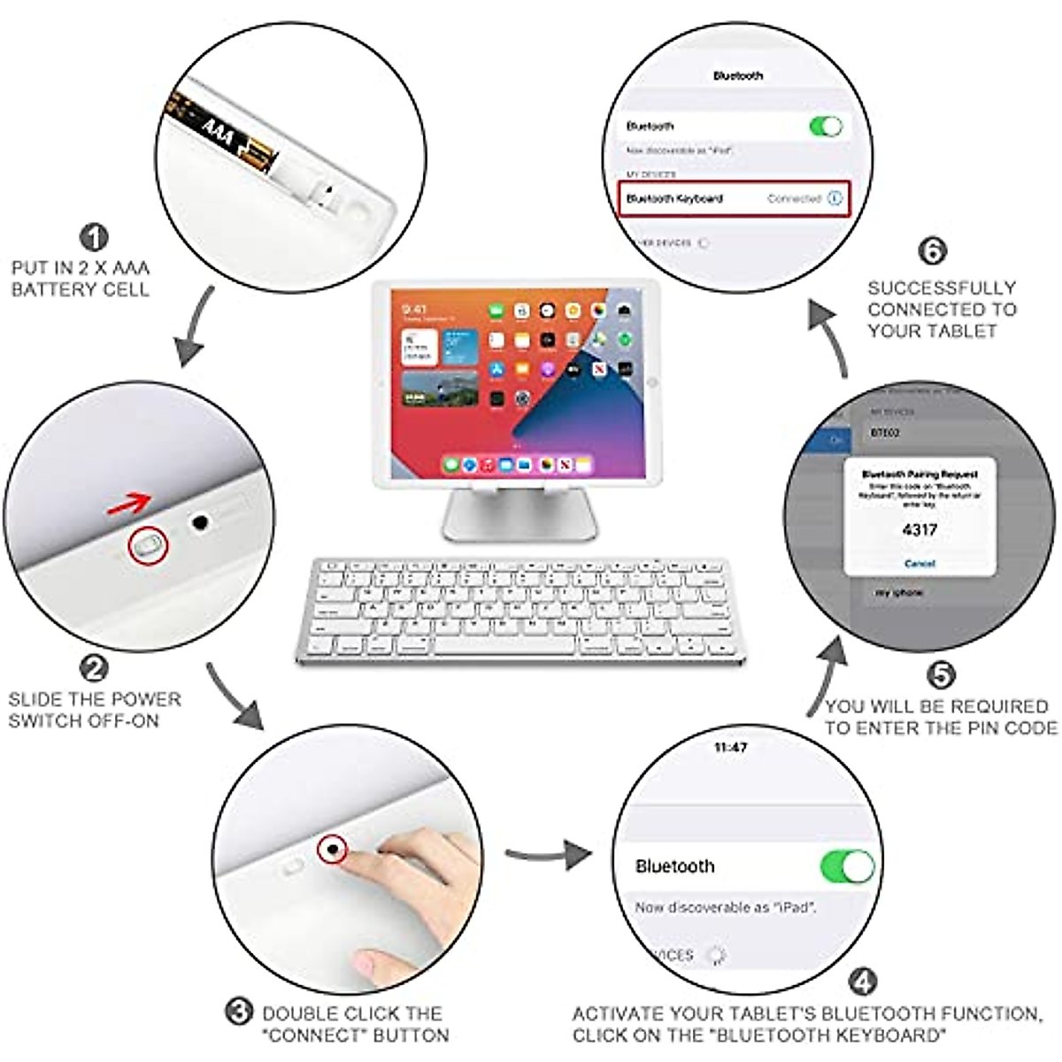 OMOTON Ultra-Slim Bluetooth Keyboard for iPad 10.2(9th/ 8th/ 7th Generation)/ 9.7, iPad Air 4th Generation, iPad Pro 11/12.9, iPad Mini, and More Bluetooth Enabled Devices, White